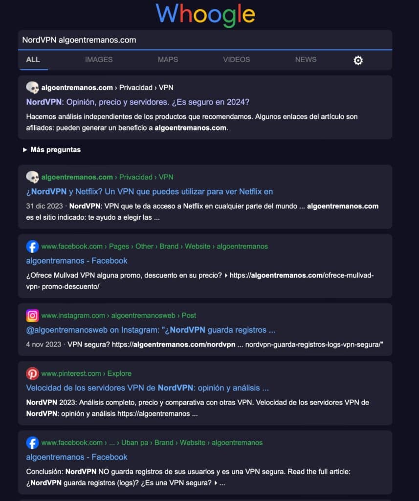 Cómo utilizar el buscador Whoogle de forma remota con NordVPN