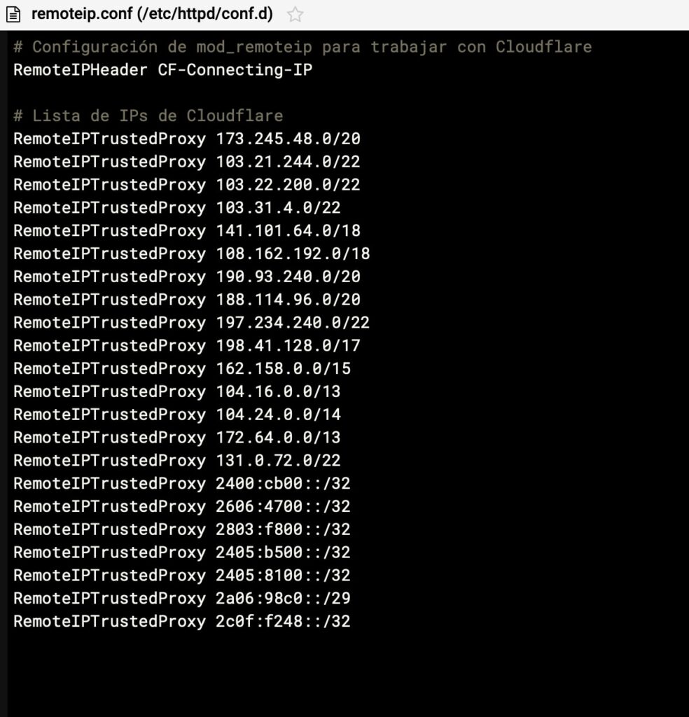 Configuración de mod_remoteip con Apache y Cloudflare