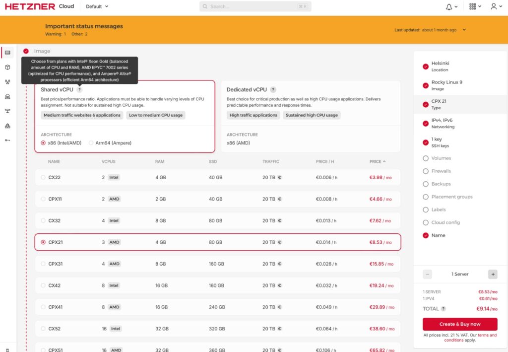 Cómo crear un servidor VPS Cloud en Hetzner